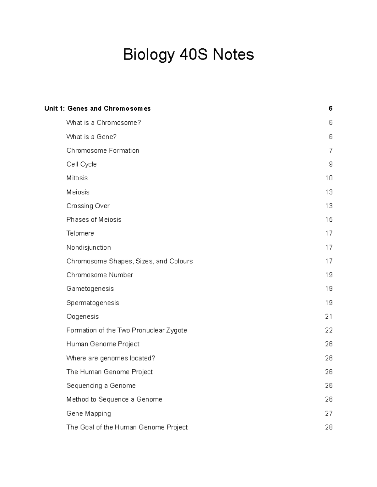 God Biology 40S Notes - Biology 40S Notes Unit 1: Genes and Chromosomes ...