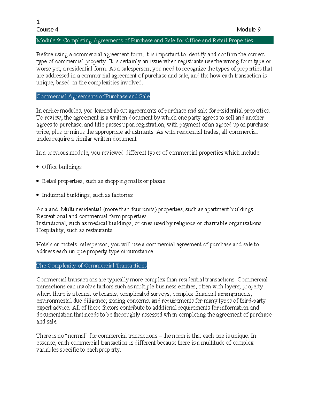 Course 4 Module 9 - efeffeefef - Course 4 Module 9 Module 9: Completing ...