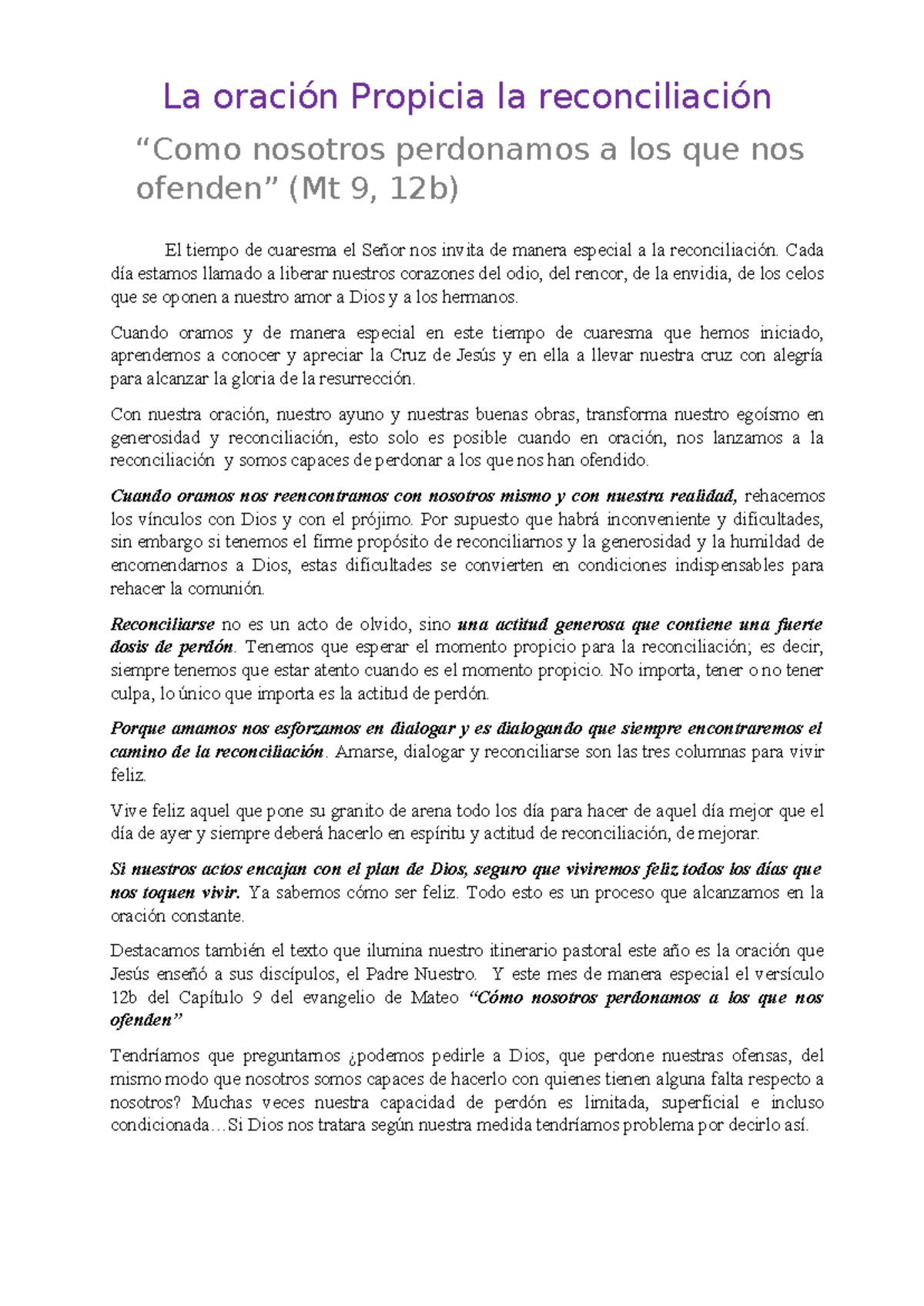 Valor MES DE Marzo 2024 - ESCRITOS FORMATIVOS - La oración Propicia la ...