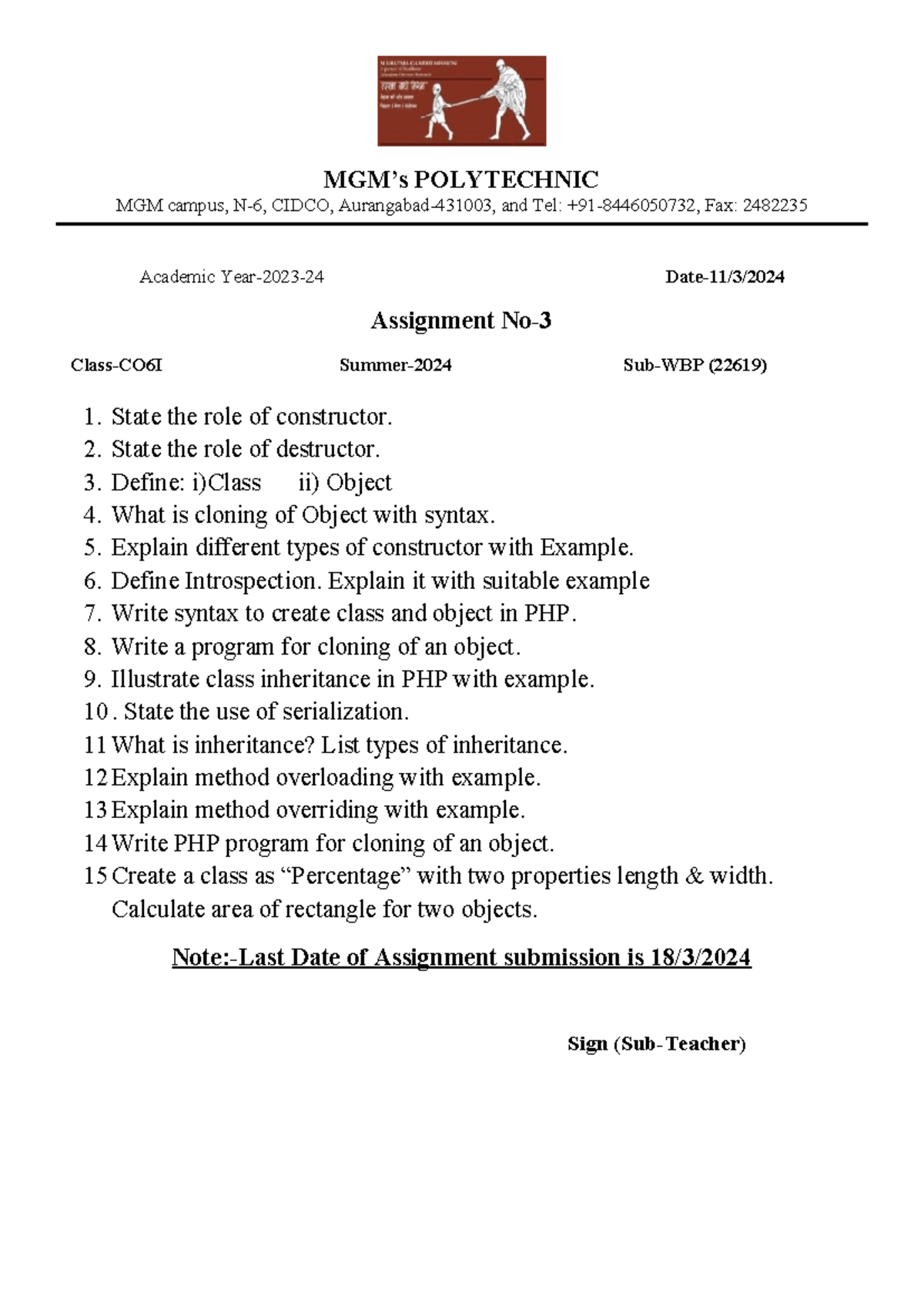 ASSIGNMENT NO 3 FOR MAD SUBJECT - MGM’s POLYTECHNIC MGM campus, N-6, CIDCO, Aurangabad-431003 ...