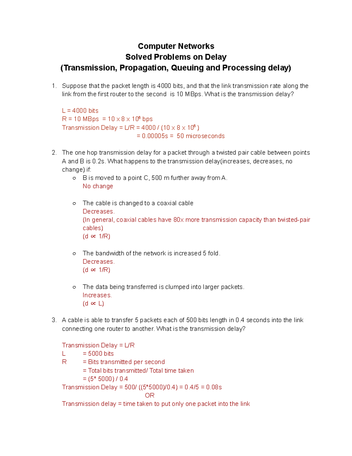 CN Delay Problems - Computer Networks Solved Problems on Delay (Transmission, Propagation ...
