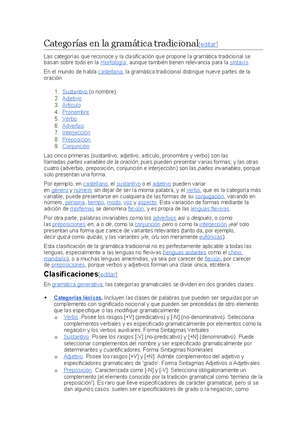 Gramatica - gramática - Categorías en la gramática tradicional[editar ...