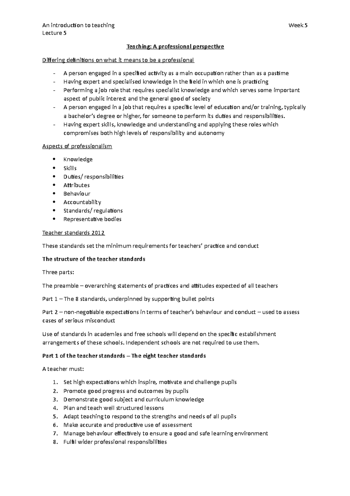 Teaching: A professional perspective - An introduction to teaching Week ...