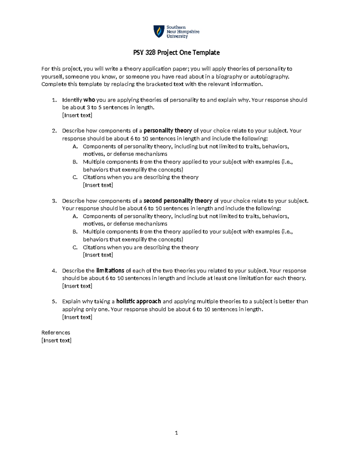 PSY 328 Project One Template - PSY 328 Project One Template For this ...