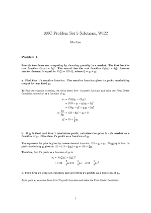 PSET3 TASol - Problem Set 3 TA solution - 100C Problem Set 3 Solutions, WI Min Lee Problem 1 ...