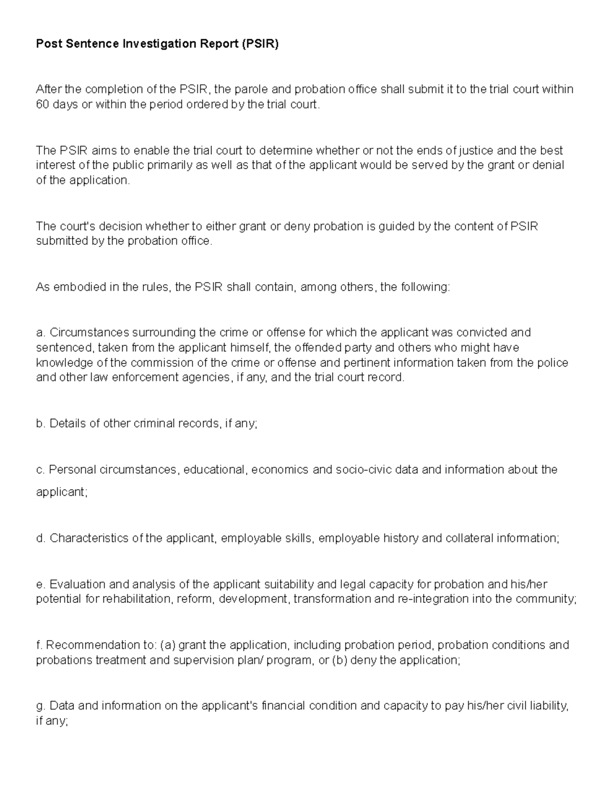 CA 2 Chapter III part 2 - Lecture - Post Sentence Investigation Report ...