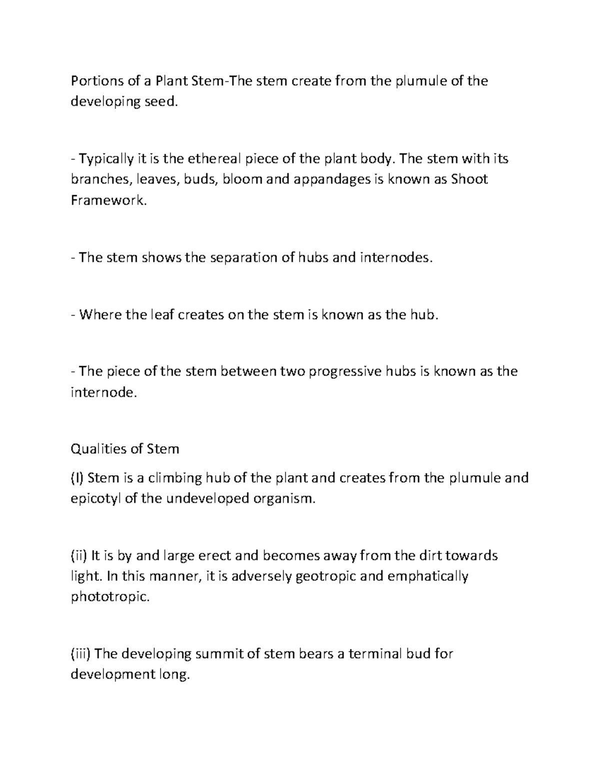 Document - Easy notes - Portions of a Plant Stem-The stem create from ...