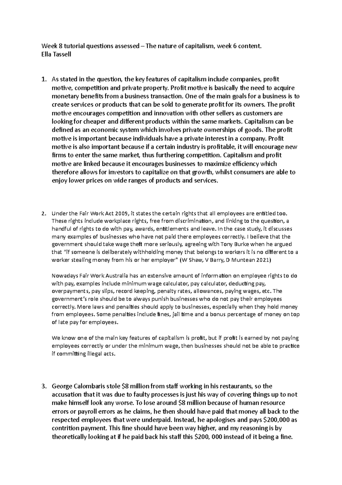 W8 tut Qs - final - tutorial work - Week 8 tutorial questions assessed ...