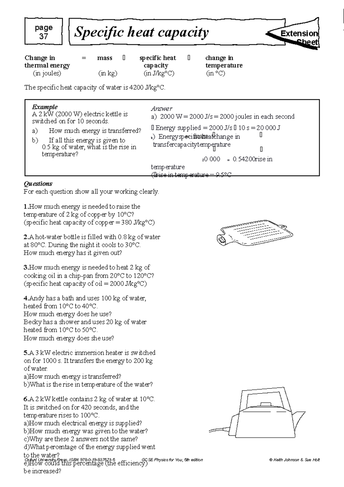P4U Chap 8-g Specific Heat Capacity Ext Sheet - Change in = mass ...
