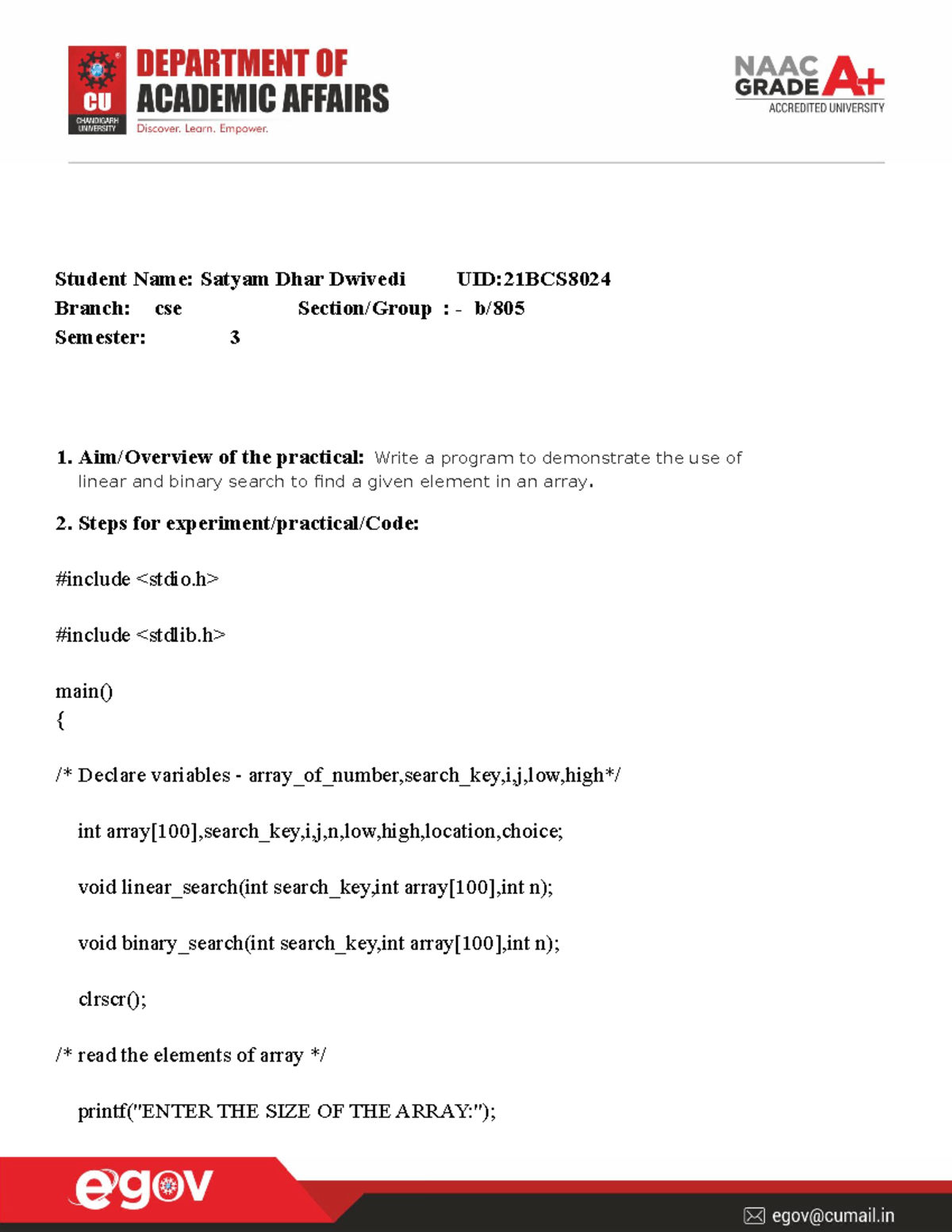 Worksheet 3 Write A Program To Demonstrate The Use Of Linear And Binary Search To Find A Given