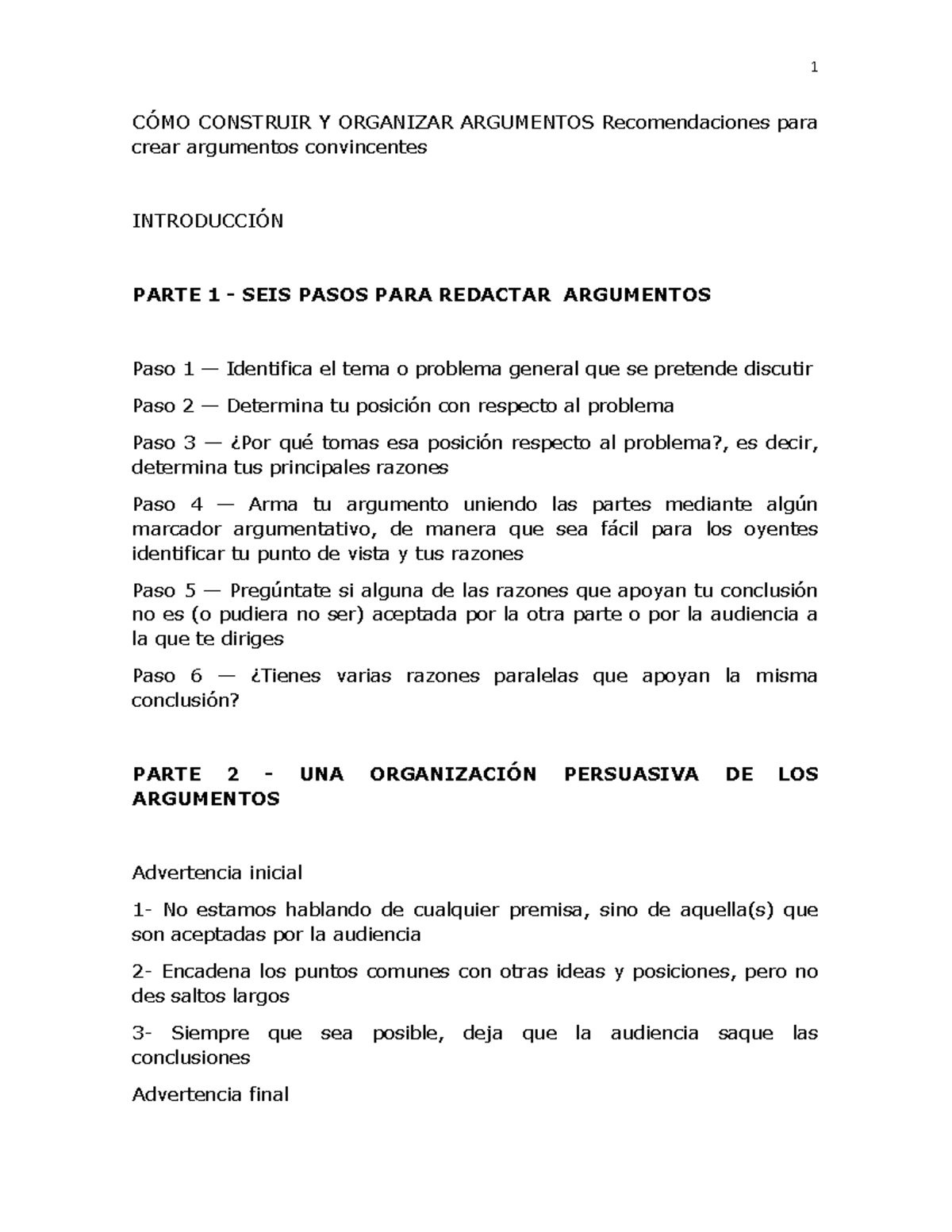 CÓMO Construir Y Organizar Argumentos Recomendaciones para crear ...