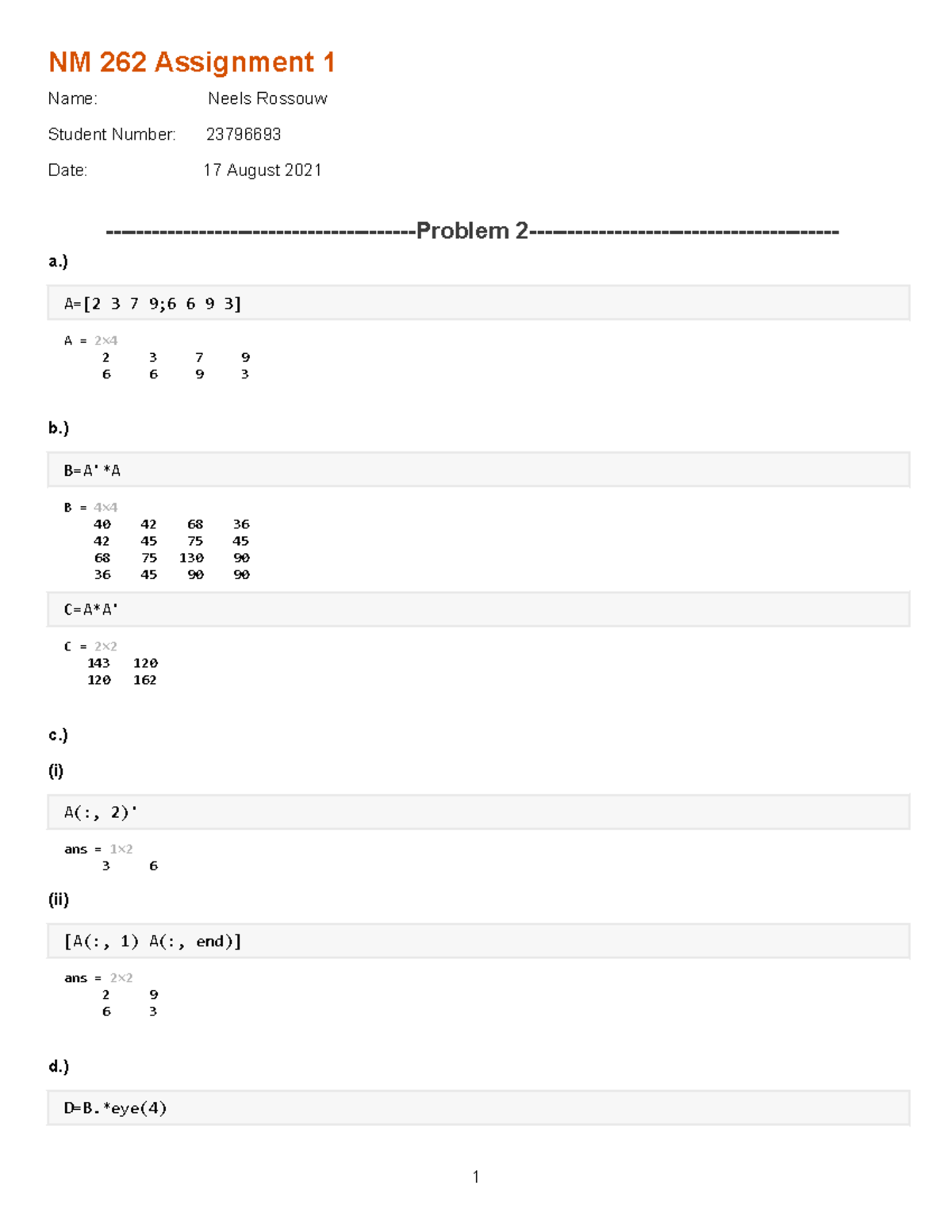 Assignment 1 A 2 3 7 9 6 6 9 3 A 2 2 3 7 9 6 6 9 3 B B A A