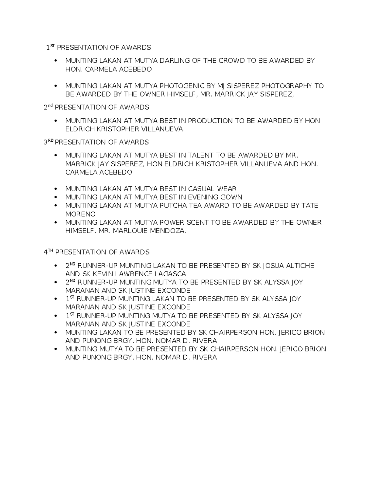 1ST Presentation OF Awards - 1 ST PRESENTATION OF AWARDS MUNTING LAKAN ...