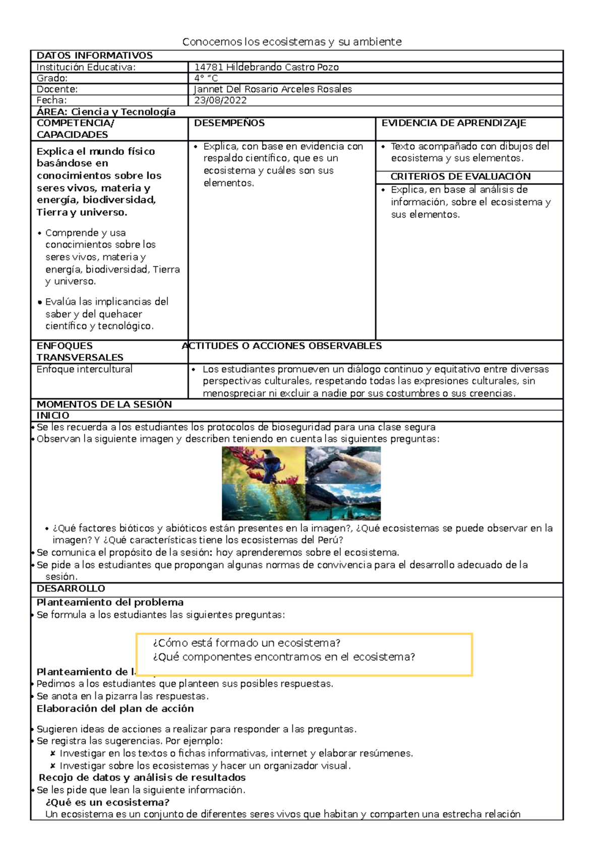 Conocemos los ecosistemas y su ambiente - Comprende y usa conocimientos sobre los seres vivos ...