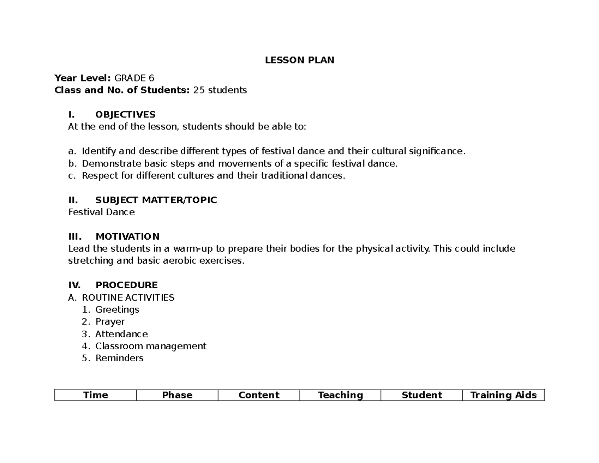 Lesson PLAN - LESSON PLAN Year Level: GRADE 6 Class and No. of Students ...
