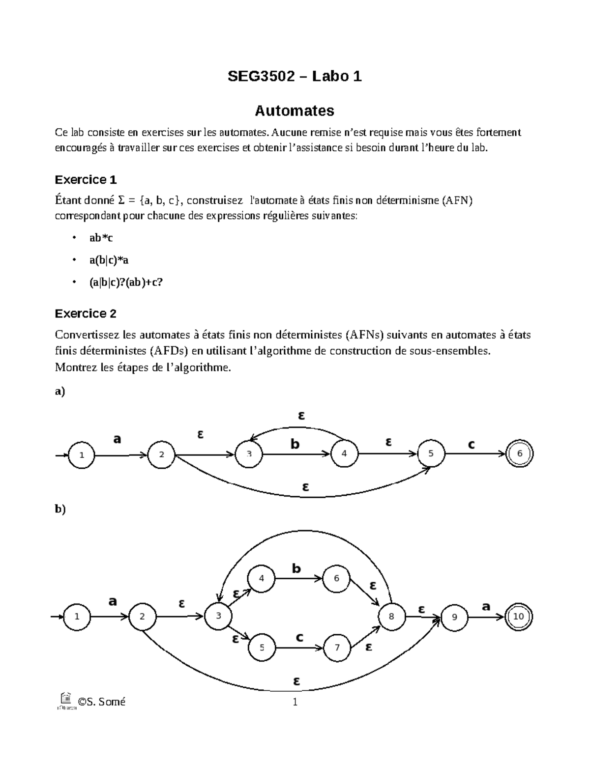 Lab1 - lab 1 - SEG3502 – Labo 1 Automates Ce lab consiste en exercises ...