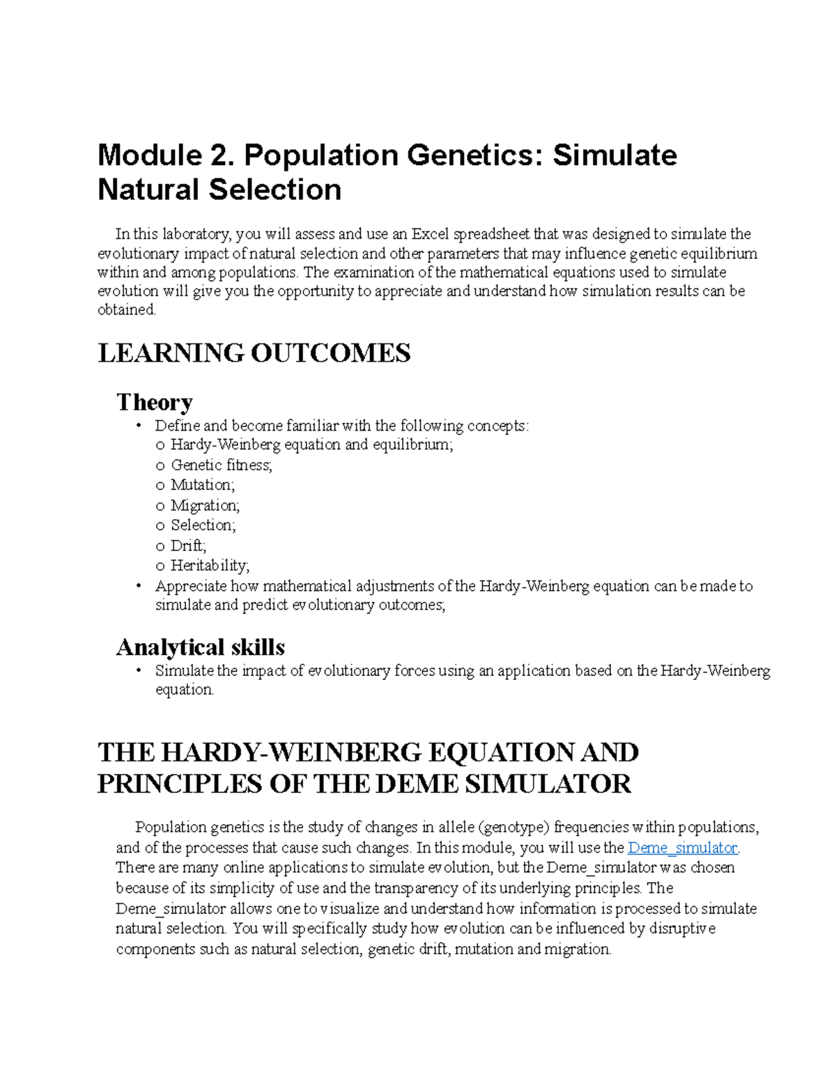 Module 2 Population Genetics - Module 2. Population Genetics: Simulate ...