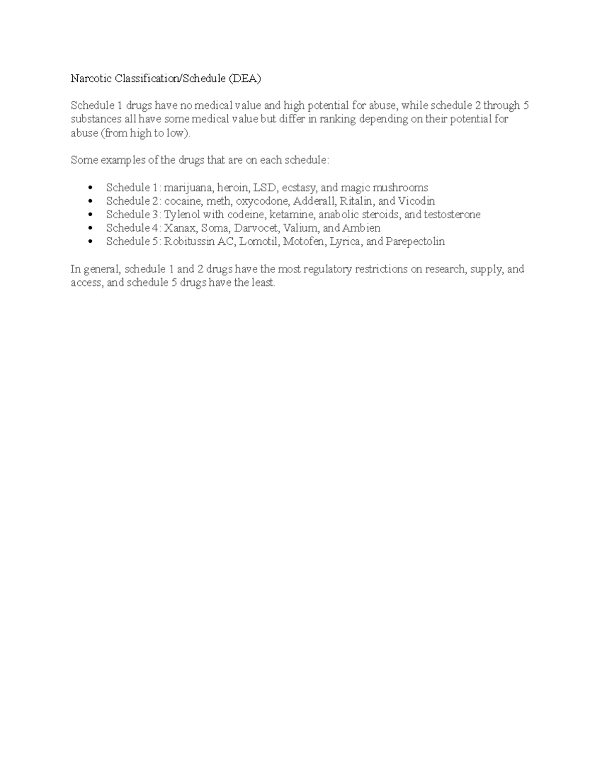 DEA Narcotic Schedule - ecpi - Narcotic Classification/Schedule (DEA ...