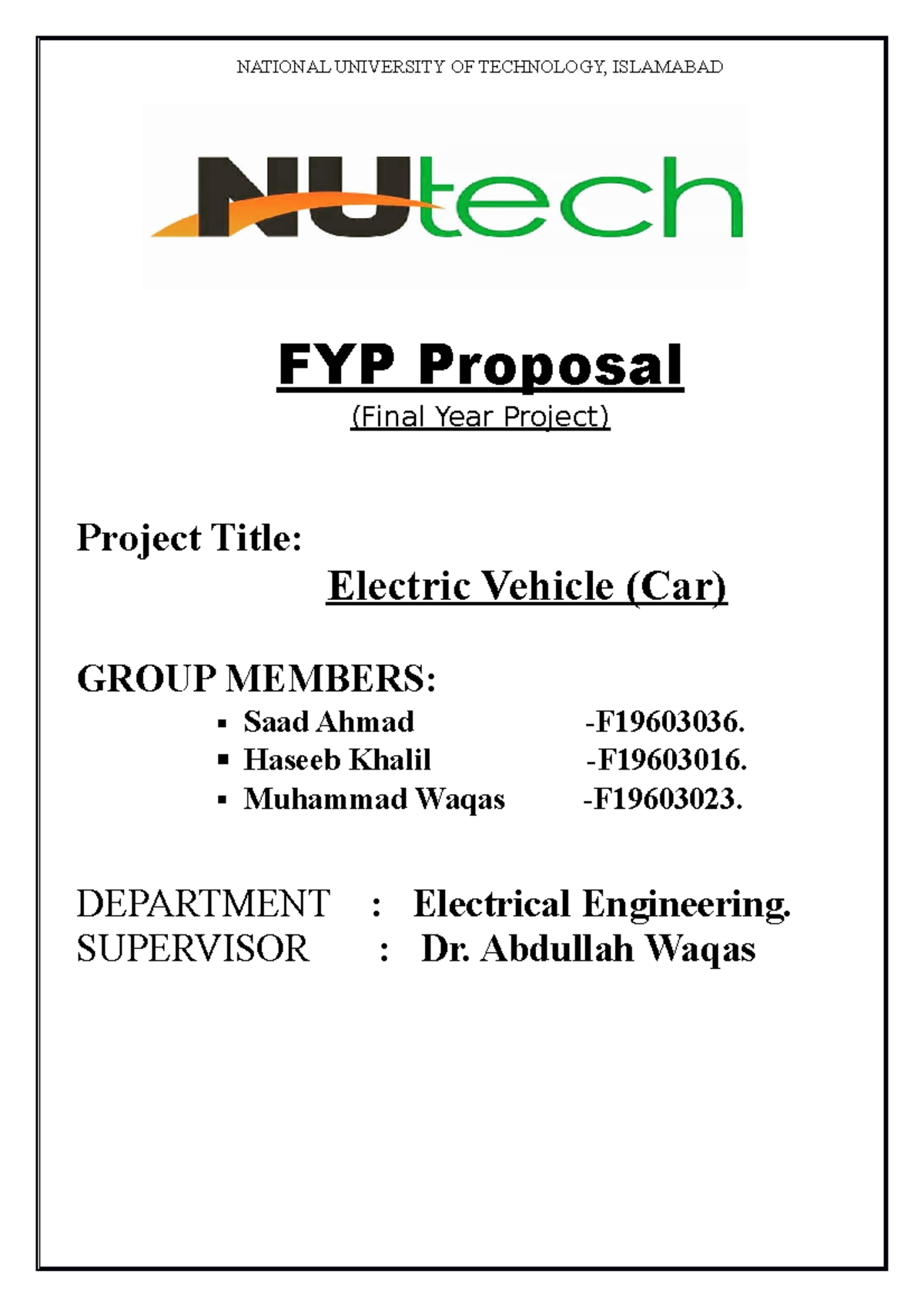 FYP Proposal - FYP Proposal (Final Year Project) Project Title ...