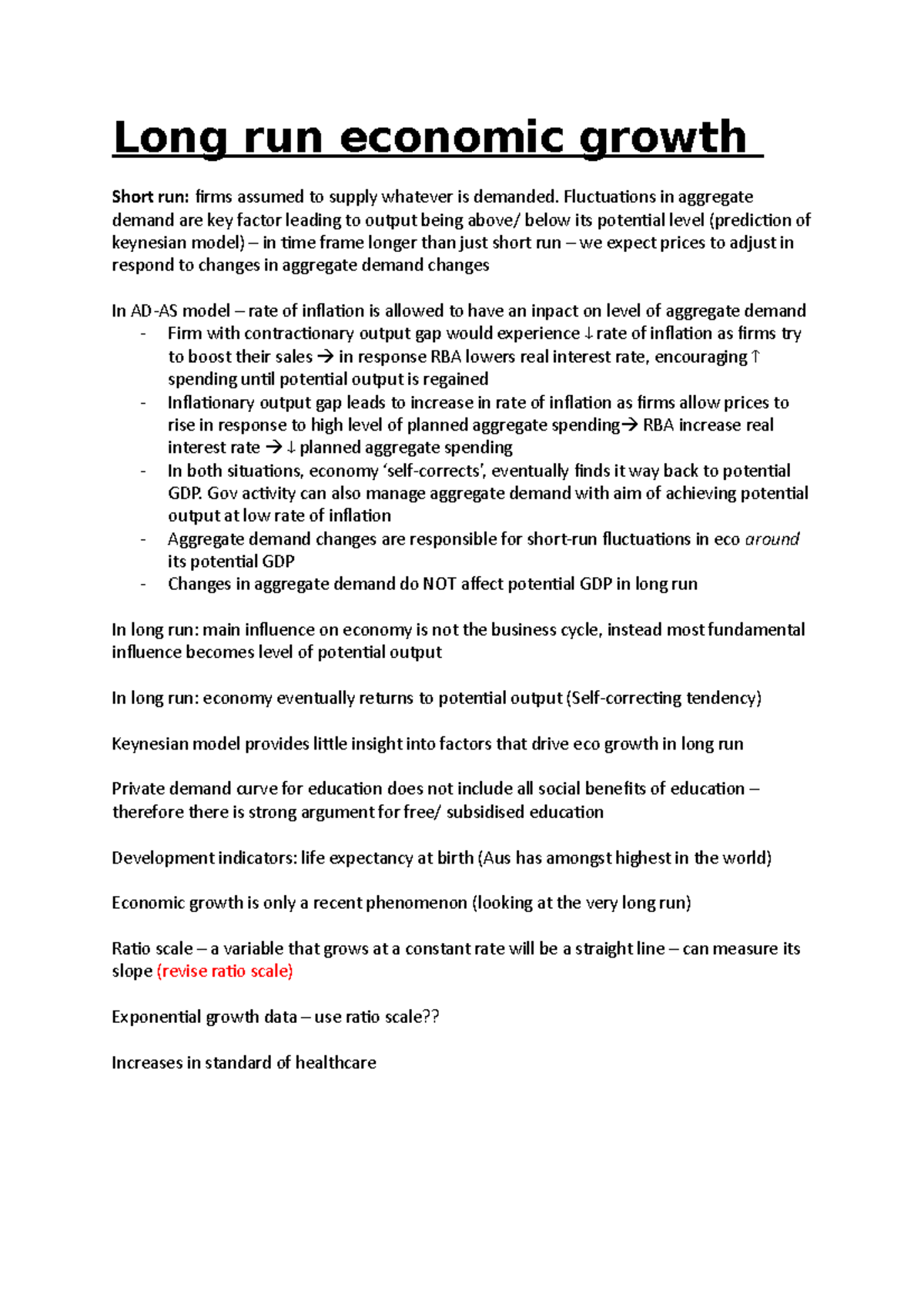 Topic 5 Long run economic growth summary - Long run economic growth ...