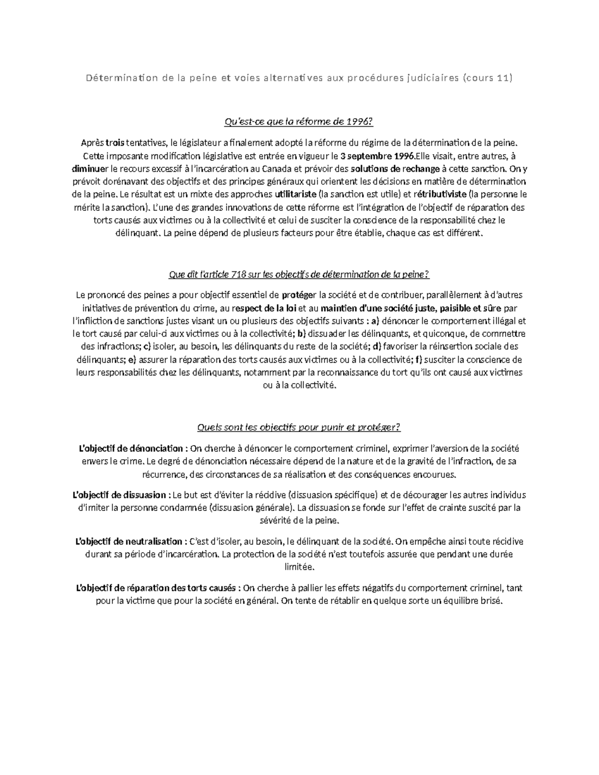 Synthèse 11 - Résumé du cours 11 - Déterminati on de la peine et voies ...