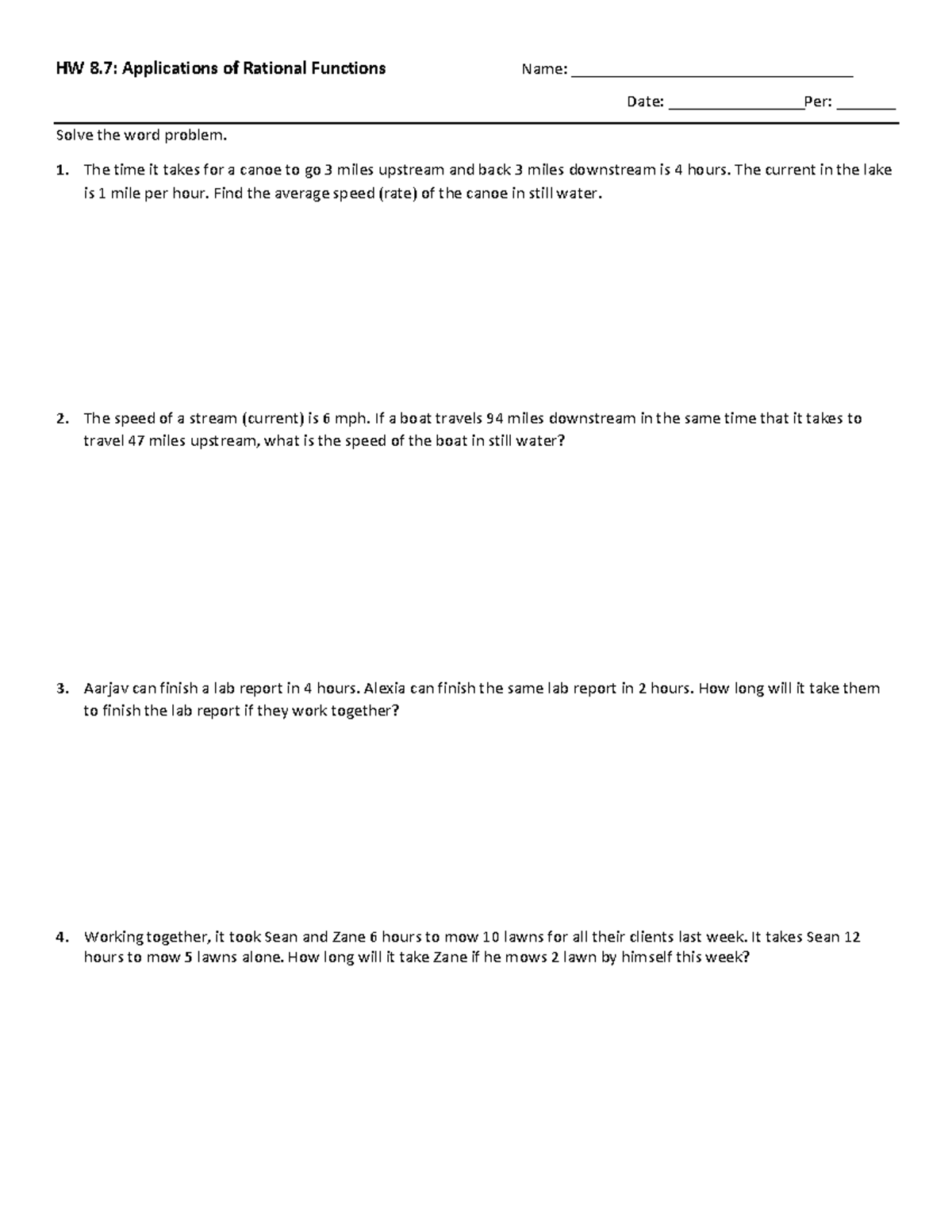 rational equations - HW 8. 7 : Applications of Rational Functions Name ...