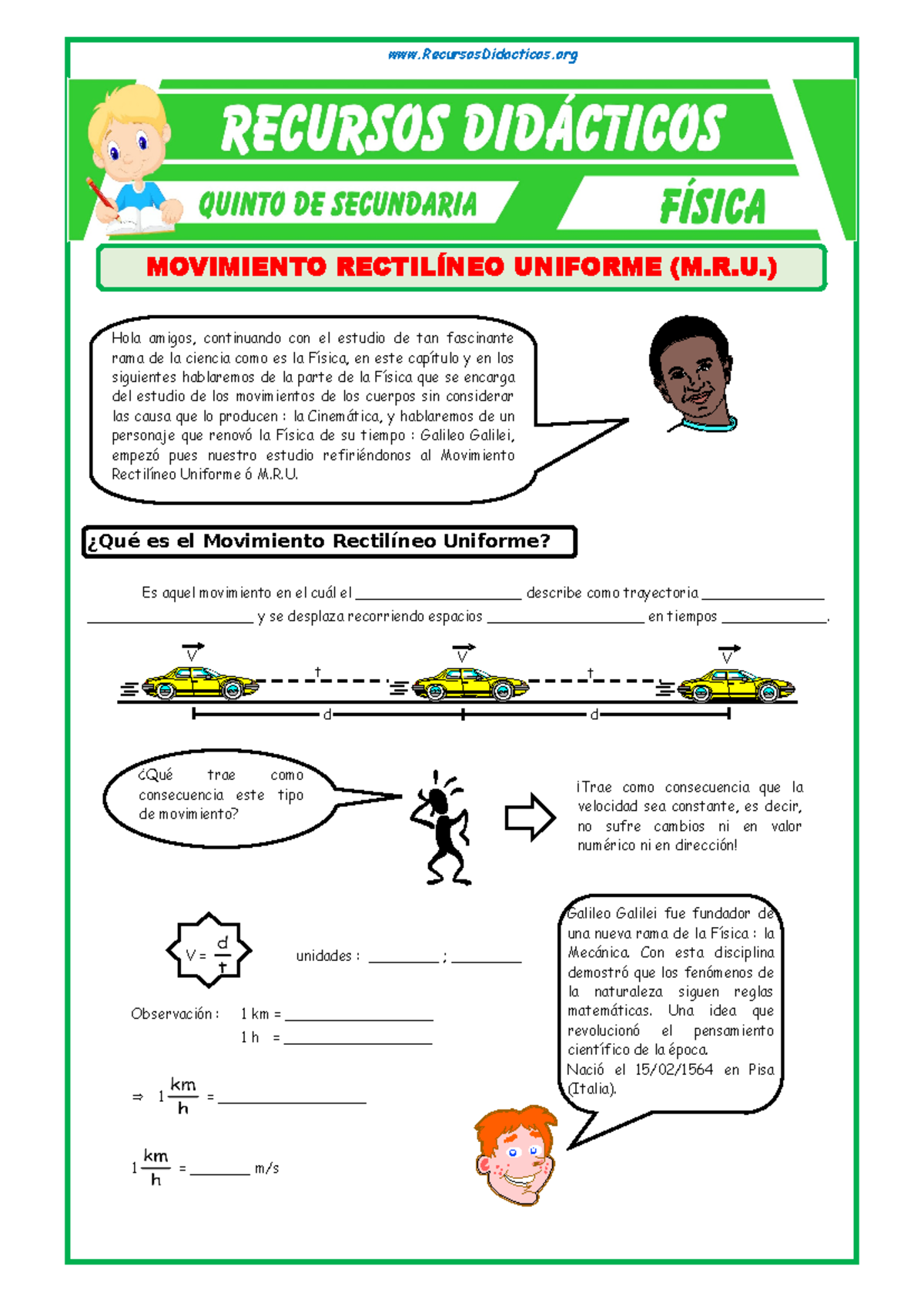 Problemas de MRU para Quinto Grado de Secundaria - MOVIMIENTO ...