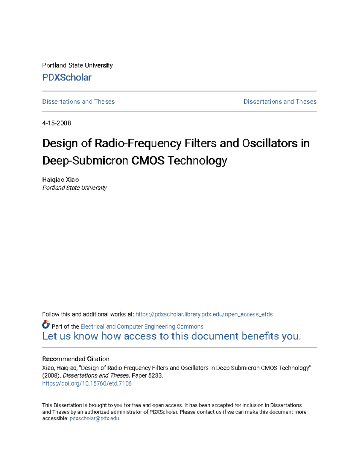 Design of Radio-Frequency Filters and Oscillators in Deep-Submicr ...