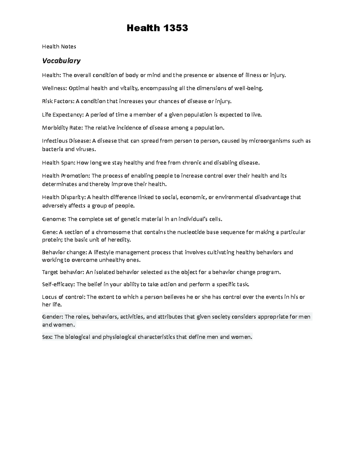 Chapter 1 Taking Charge of Your Health - Health 1353 Health Notes ...