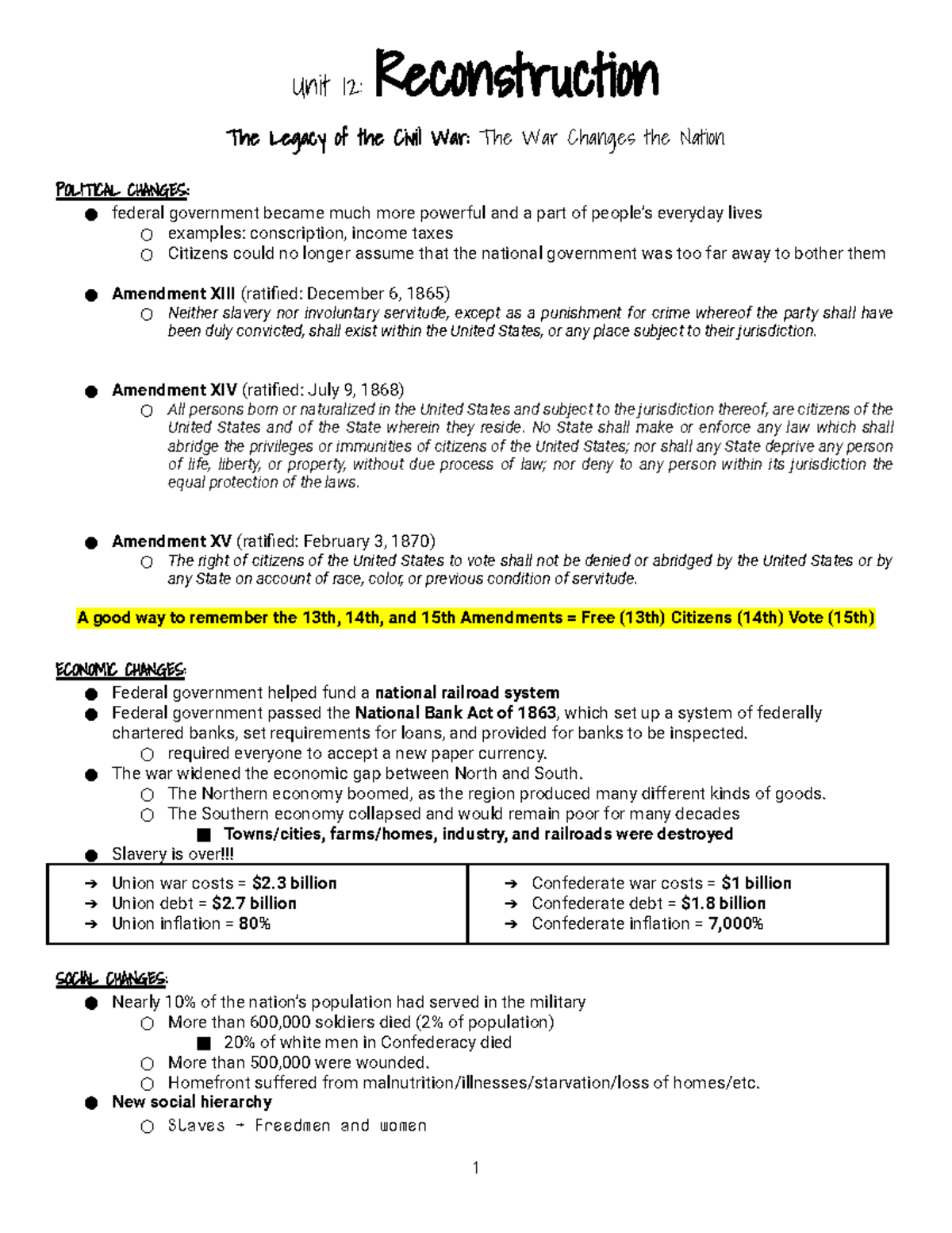 1 Unit 12 Reconstruction Notes B - Unit 12: Reconstruction The Legacy ...