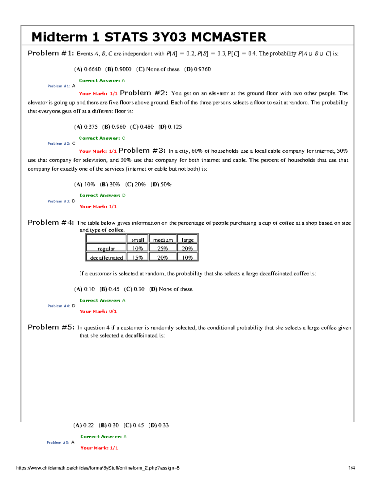 Stats 3y03 midterm 1 practice - Midterm 1 STATS 3Y03 MCMASTER Problem ...