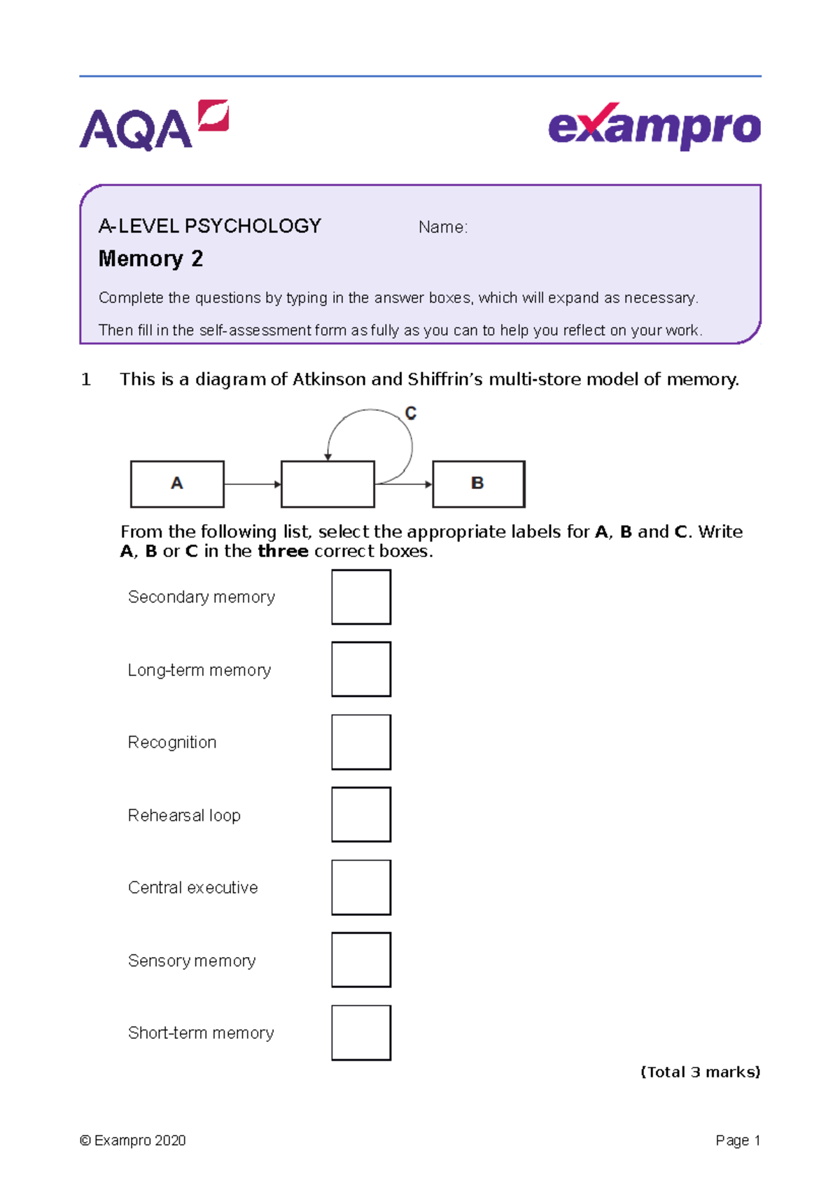 AA PSY Memory 2 - Psychology - 1 This is a diagram of Atkinson and ...