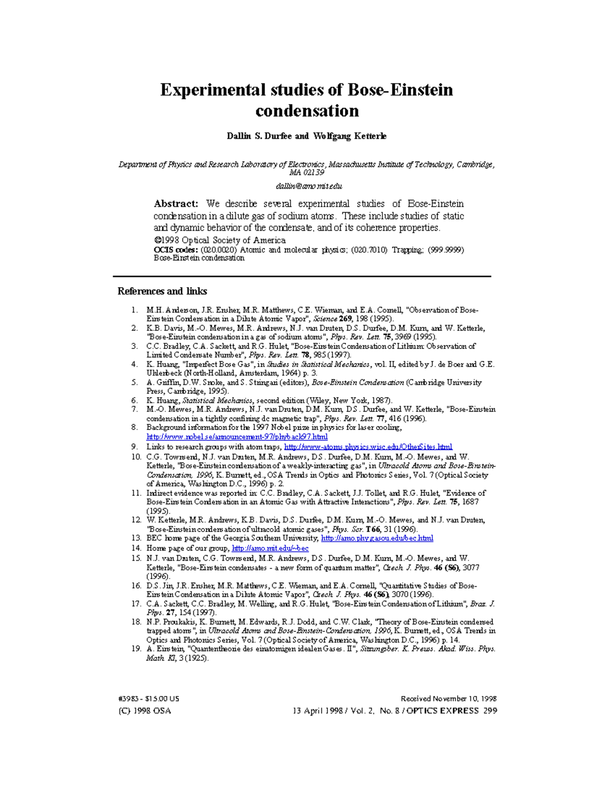 Durfee ketterle 98-Opex - Experimental studies of Bose-Einstein ...