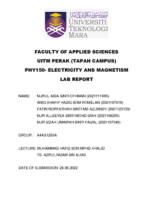 LAB Report PHY150 Experiment 4 (Magnetism) - UNIVERSITI TEKNOLOGI MARA CAWANGAN PERAK KAMPUS ...