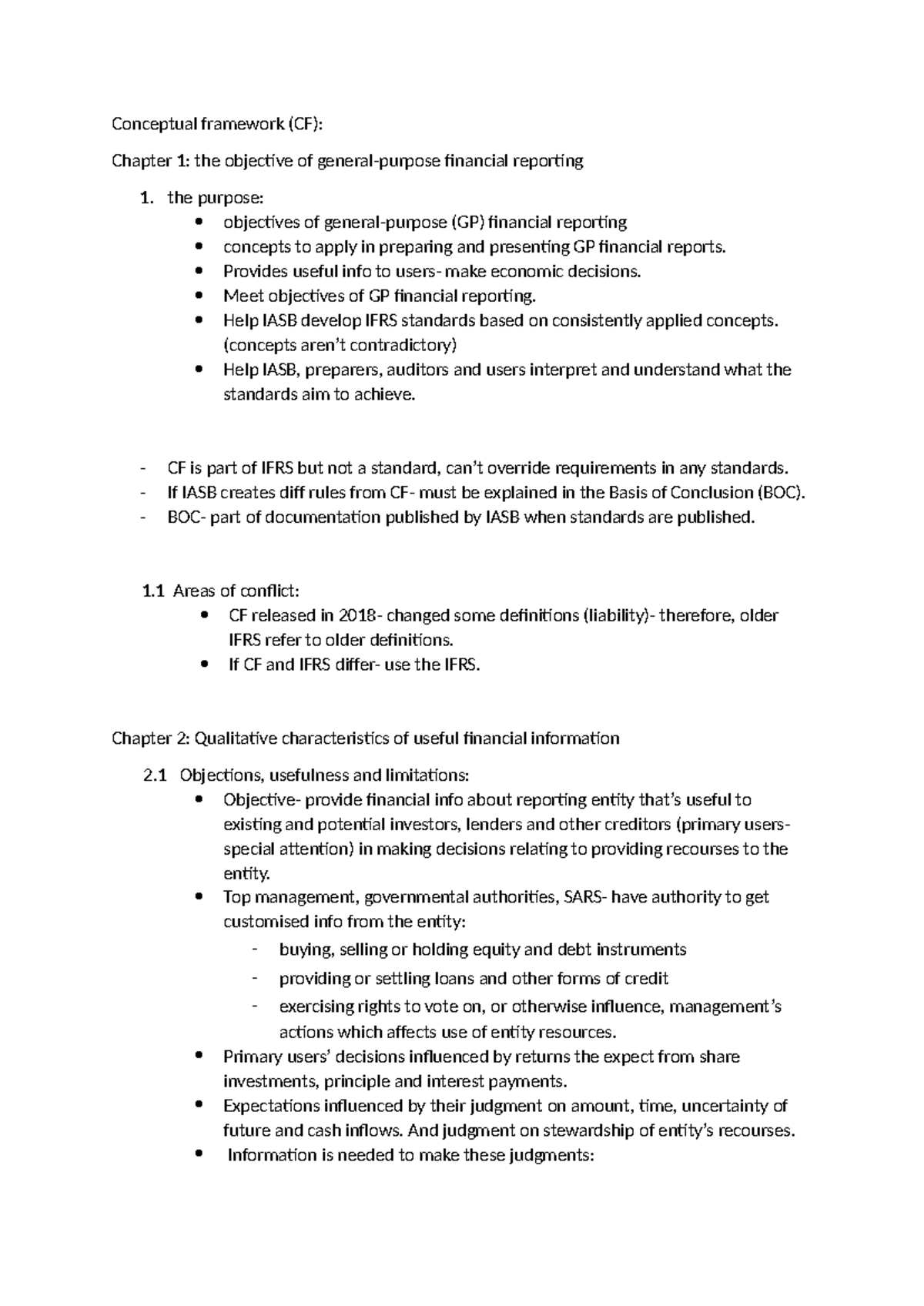 Conceptual framework own notes - Conceptual framework (CF): Chapter 1 ...
