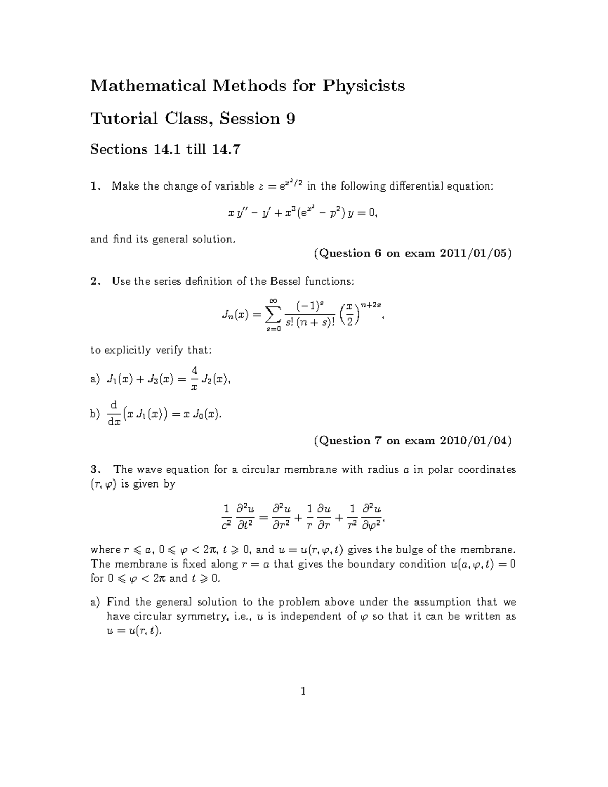 Tutorial work - Bassel Function - Mathematical Methods for Physicists ...