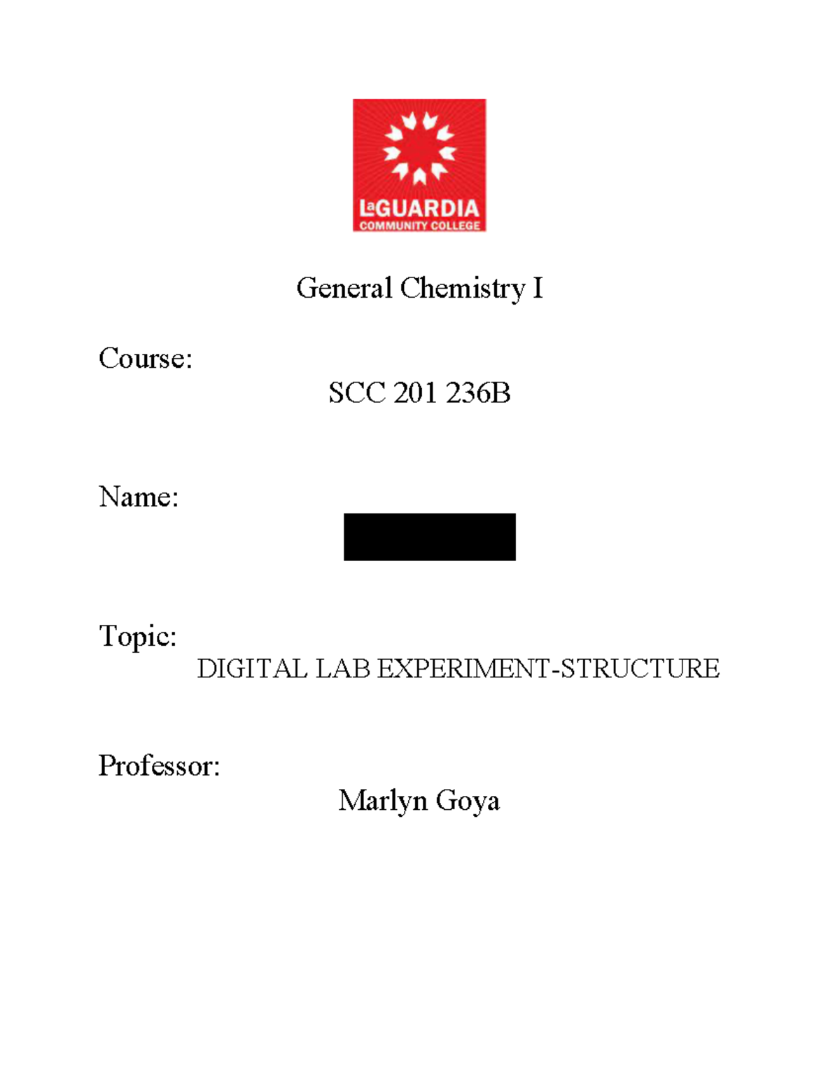 LAB- Report 9 Digital LAB Experiment- Structure - General Chemistry I ...