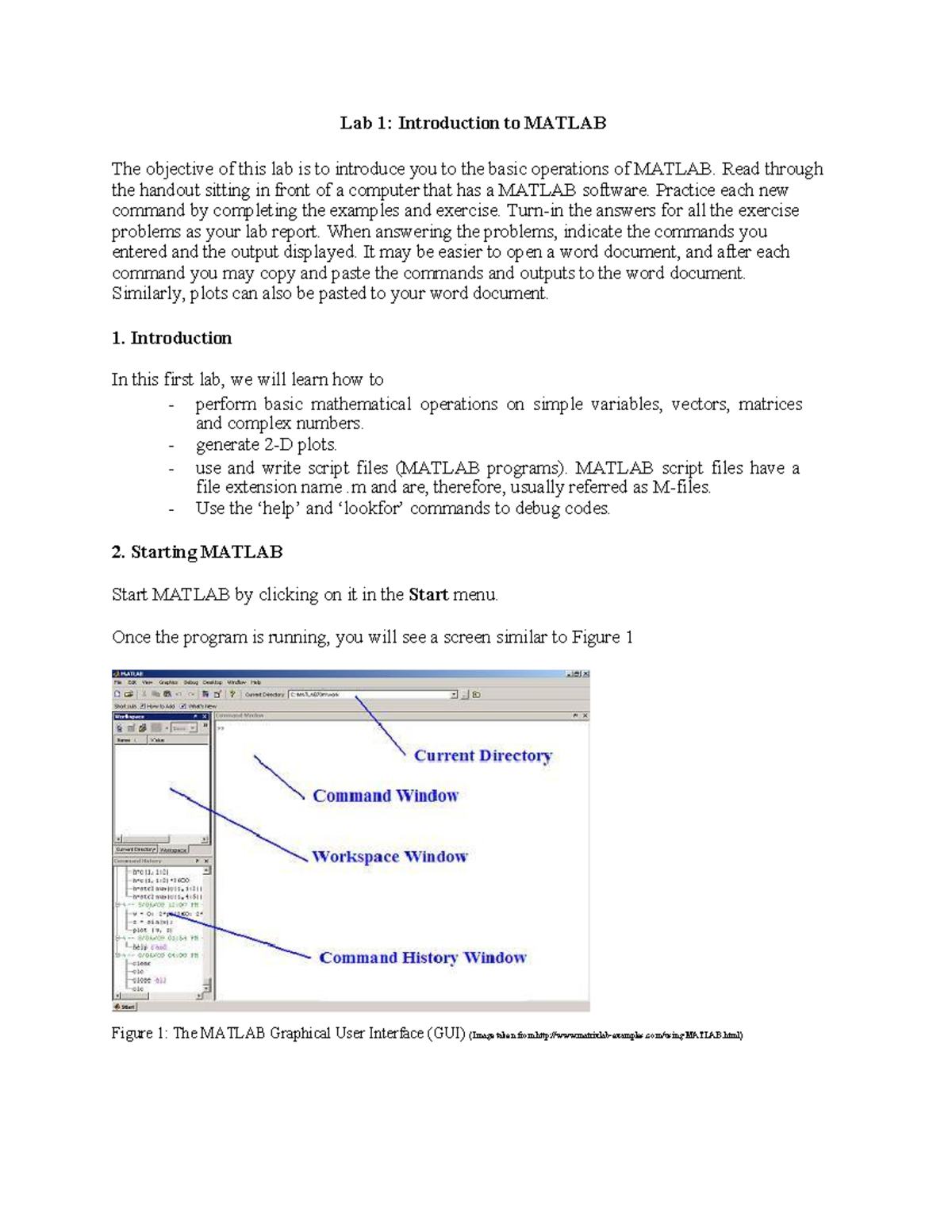 Lab BEE507 lab#1 - Lab - Lab 1: Introduction to MATLAB The objective of this lab is to introduce ...