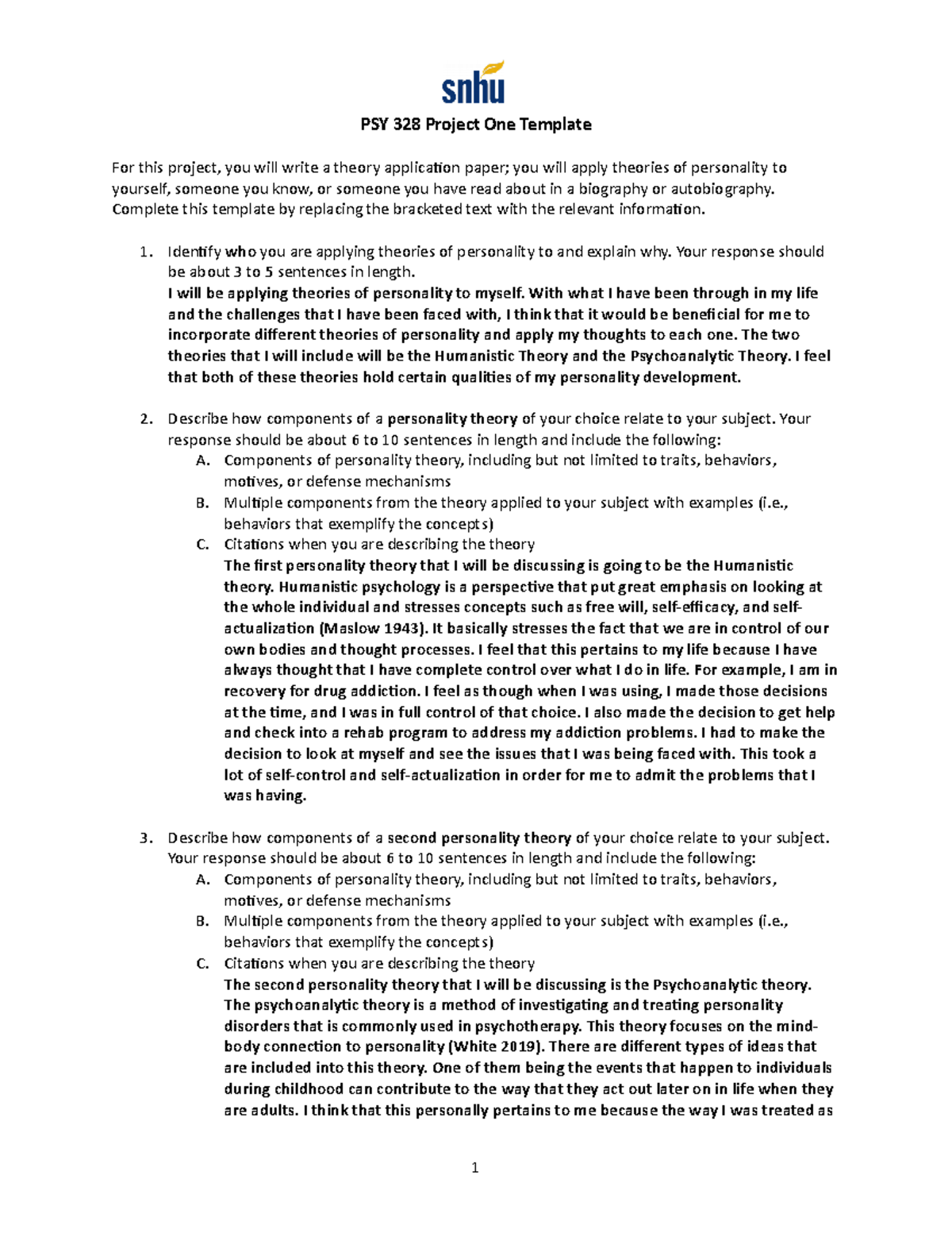 PSY 328 Project One Template (1) - PSY 328 Project One Template For ...