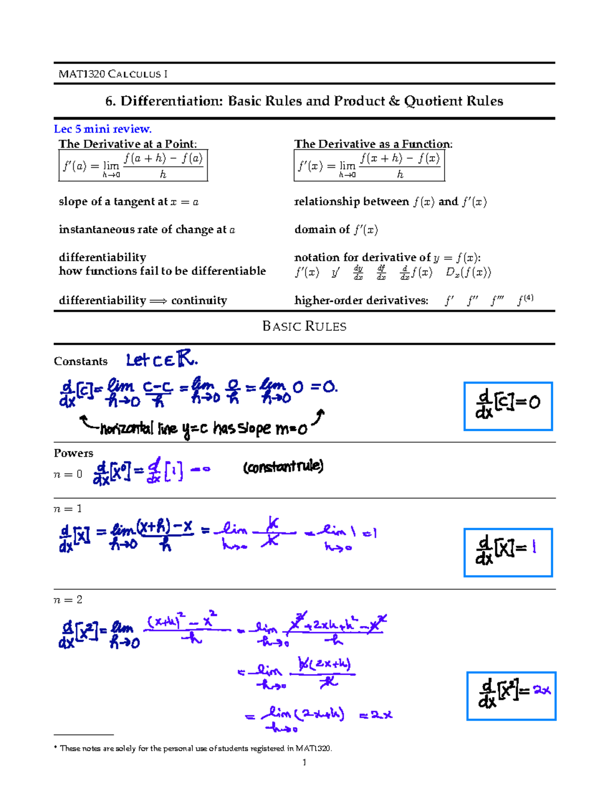 1320 G 202209 notes 06 filled - MAT1320 CALCULUS I 6. Differentiation ...