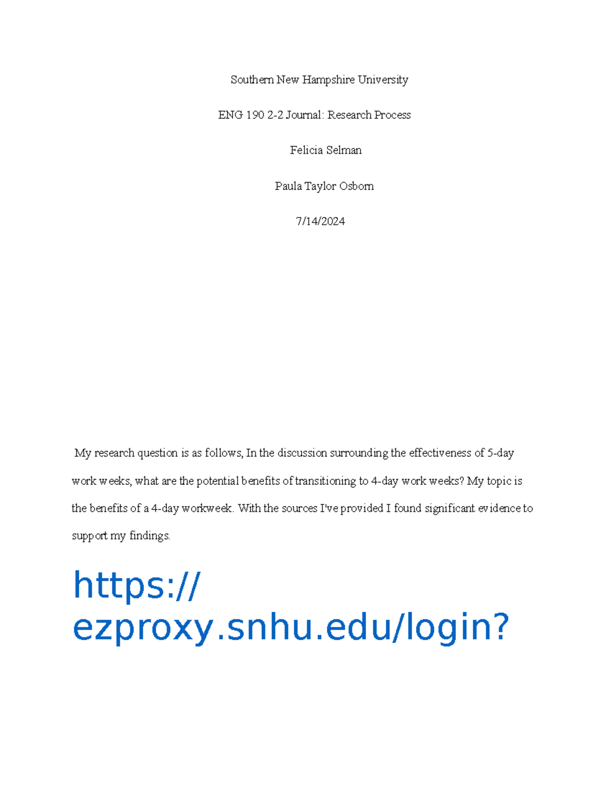 ENG 190 2-2 Journal Research Process - Southern New Hampshire ...