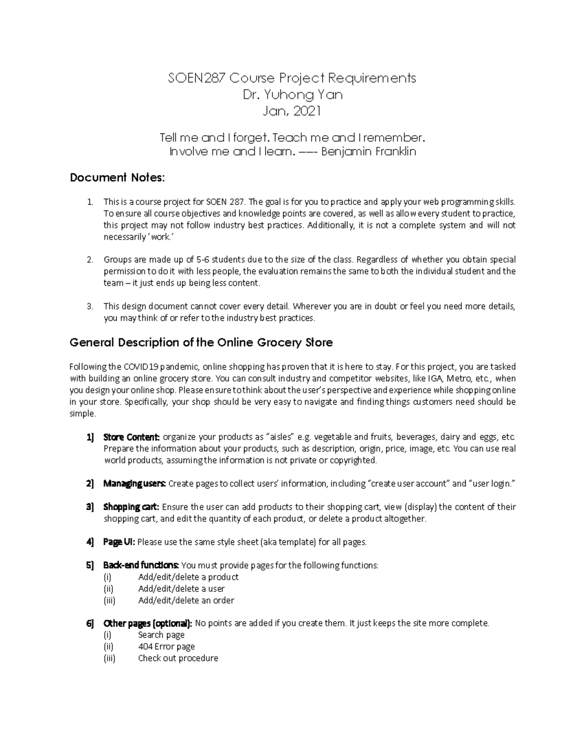 SOEN 287 Project Requirements - SOEN287 Course Project Requirements Dr ...