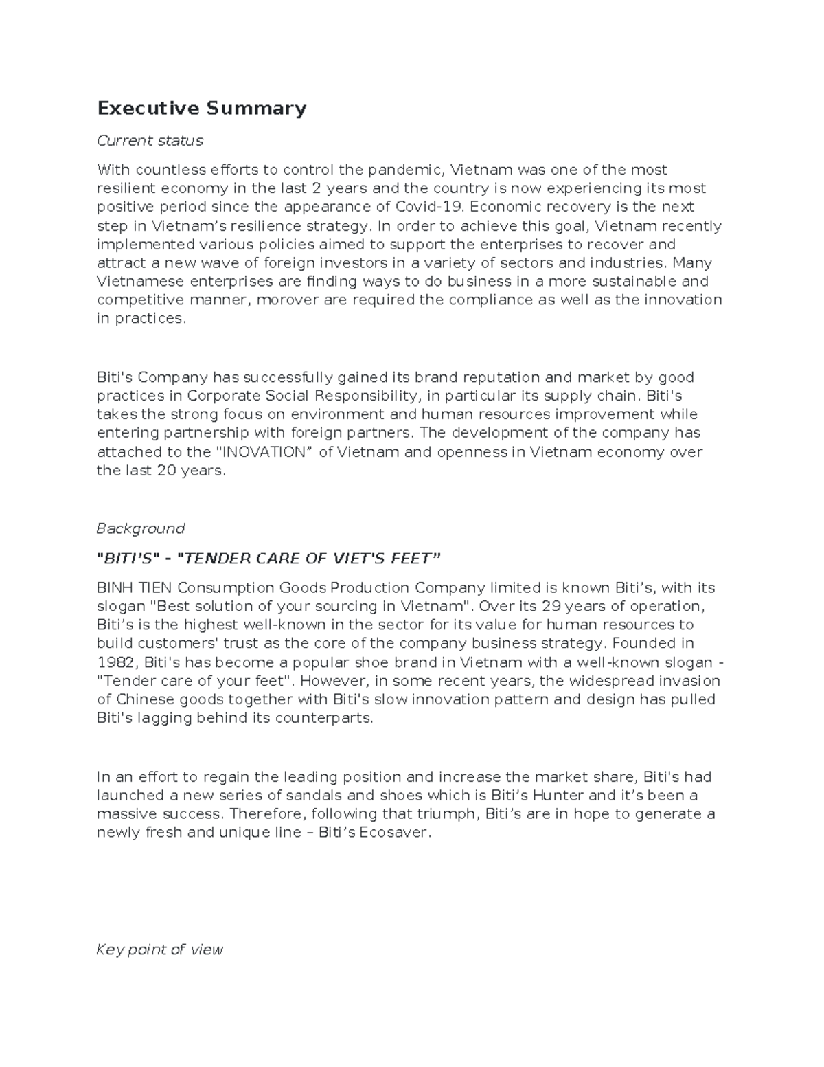 Executive Summary - Executive Summary Current status With countless ...