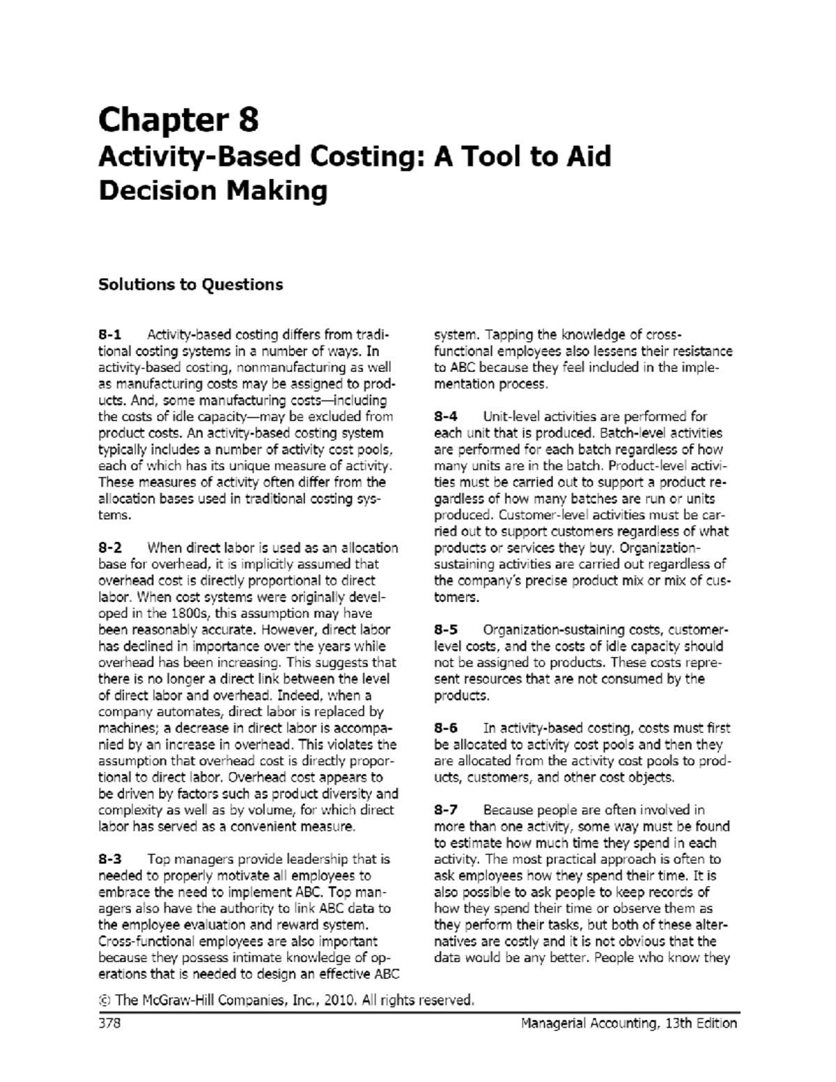 Chapter 8 Activity-Based Costing A Tool to Aid Decision Making - Intermediate Accounting - Studocu