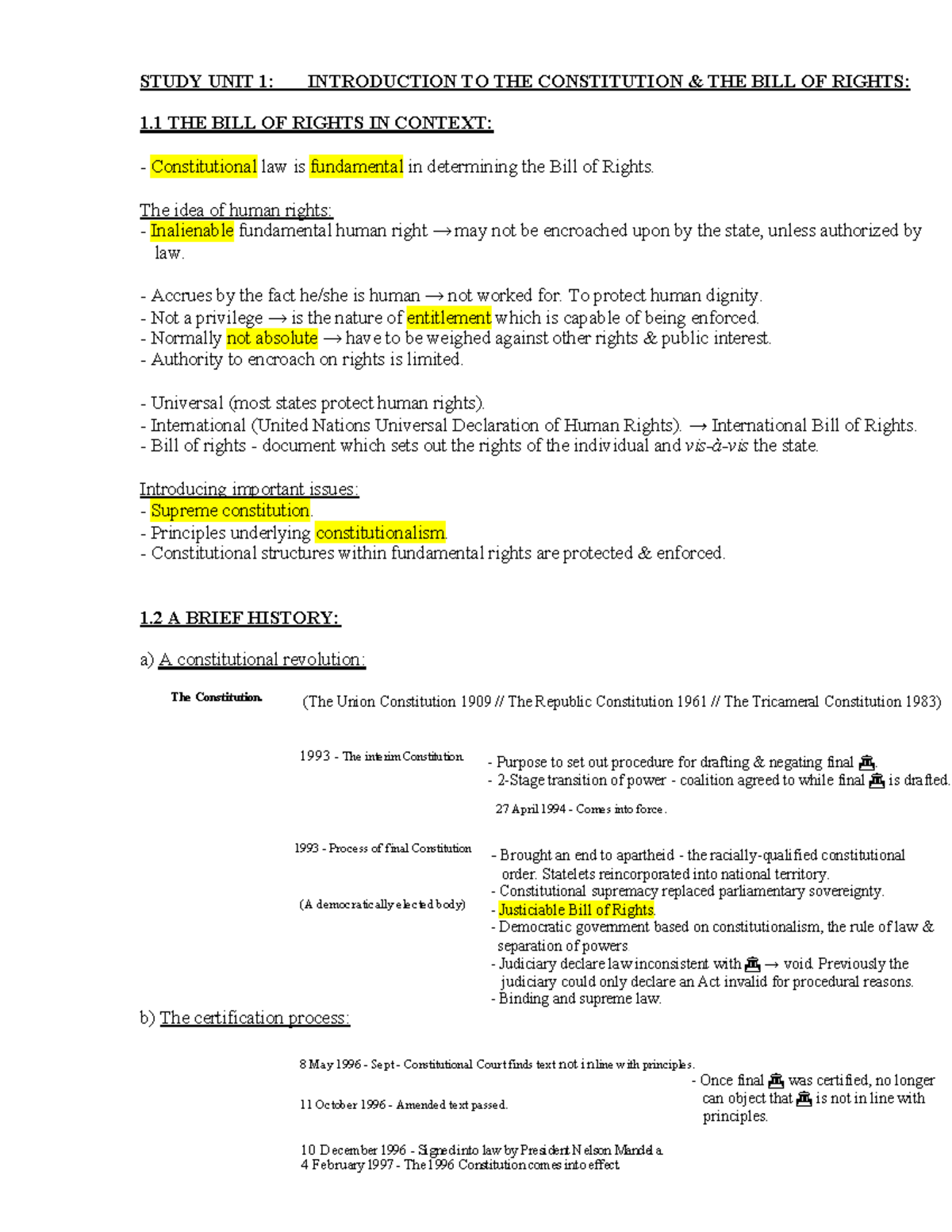 Introduction to fundamental rights - The Constitution. 1993 - The ...