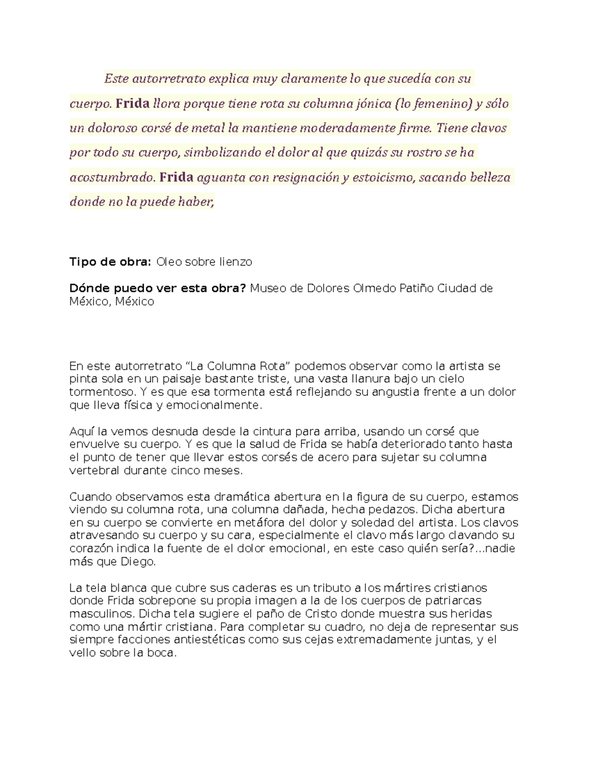 Columna rota - Este autorretrato explica muy claramente lo que sucedía ...