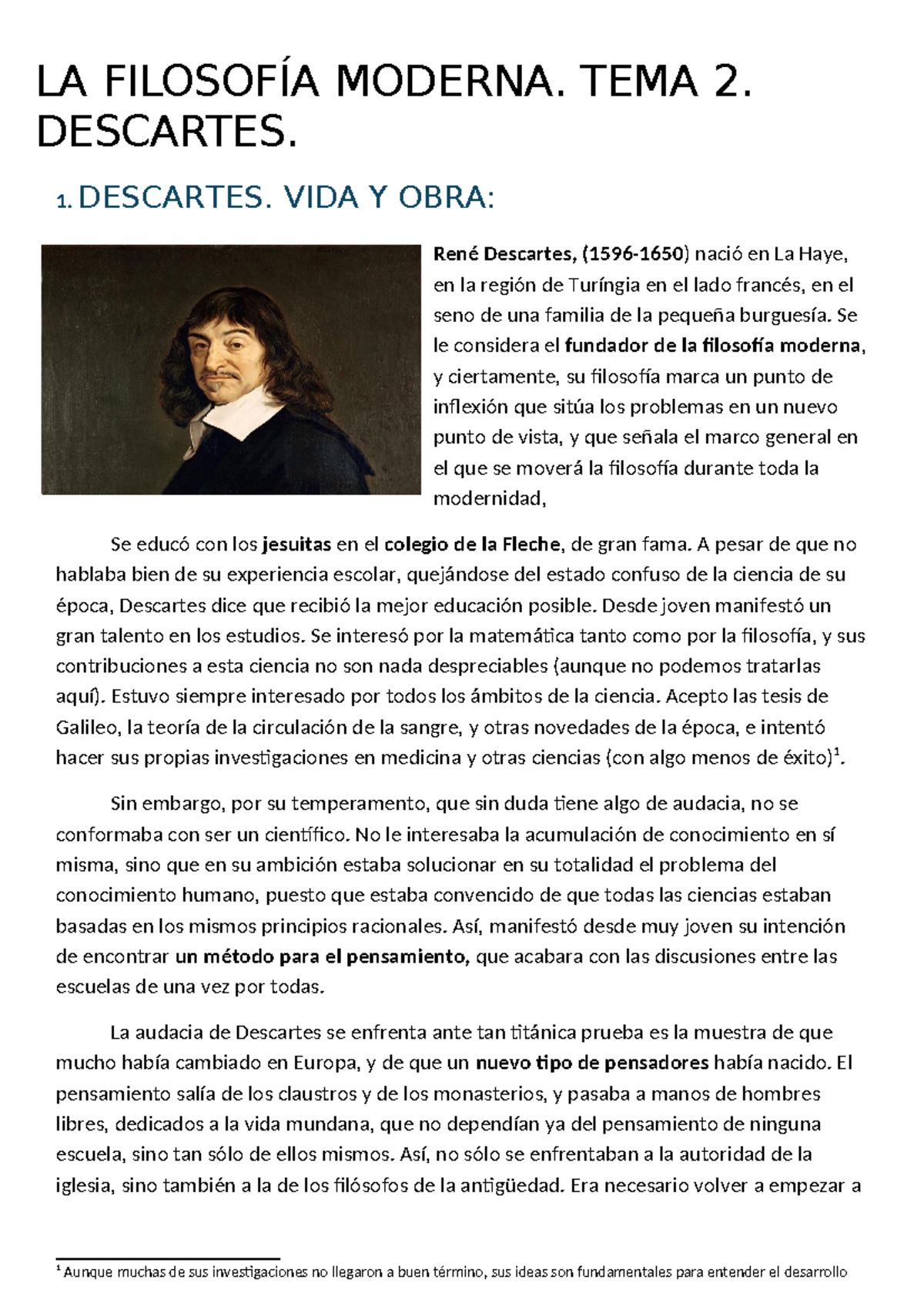 Descartes - LA FILOSOFÍA MODERNA. TEMA 2. DESCARTES. 1. DESCARTES. VIDA ...