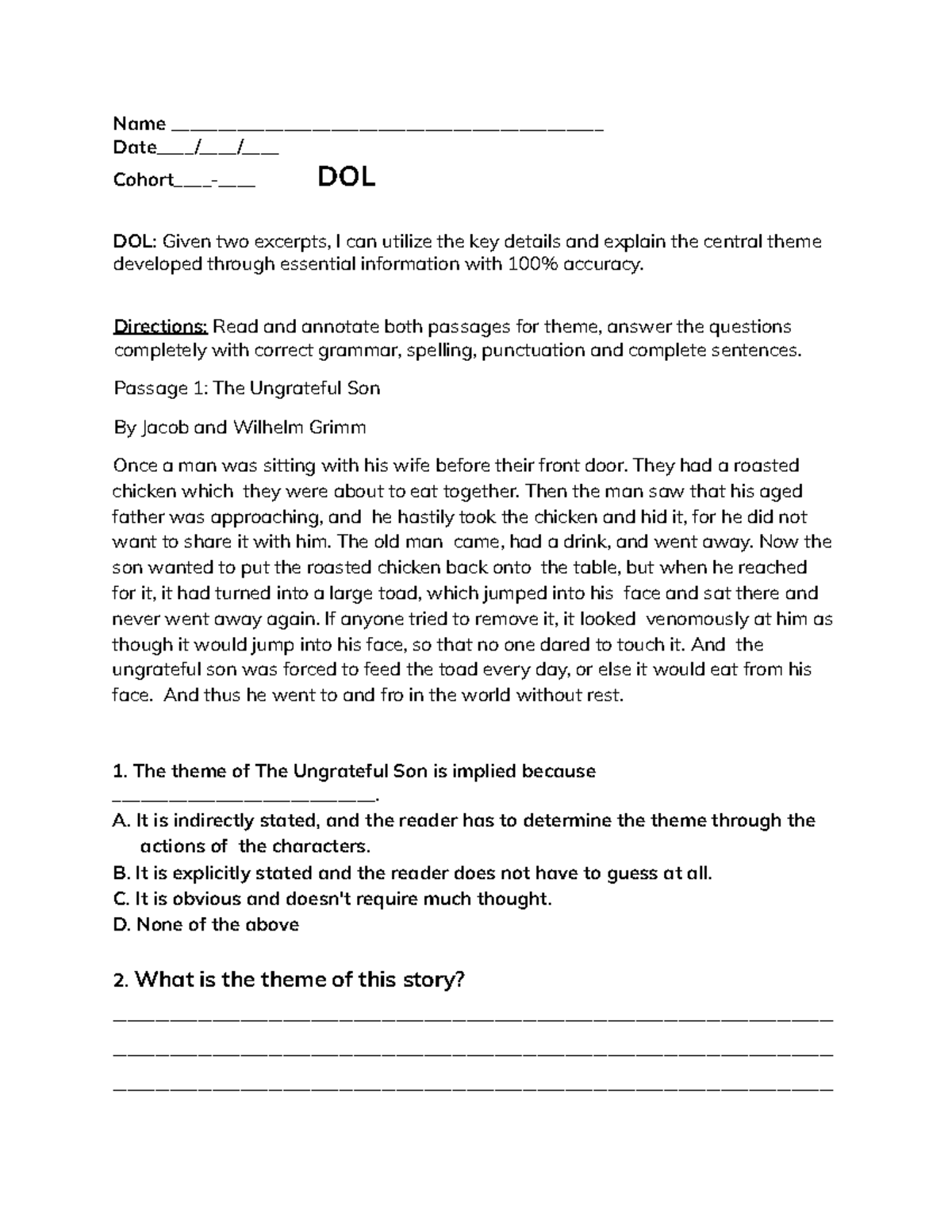 Guided Practice DOL Unit 1 Lesson 11 - Name