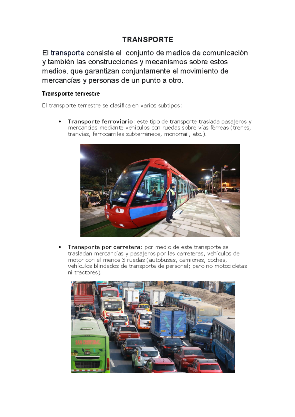 Transporte - bz .mzbz.KZ - TRANSPORTE El transporte consiste el conjunto de medios de ...
