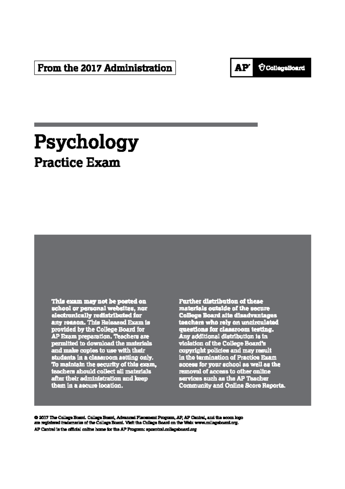 AP Psych 2017 - adadad - From the 2017 Administration AP CollegeBoard ...